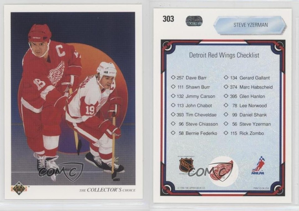 1990-91 Upper Deck Team Checklist French Steve Yzerman #303 HOF 0kf0 | eBay