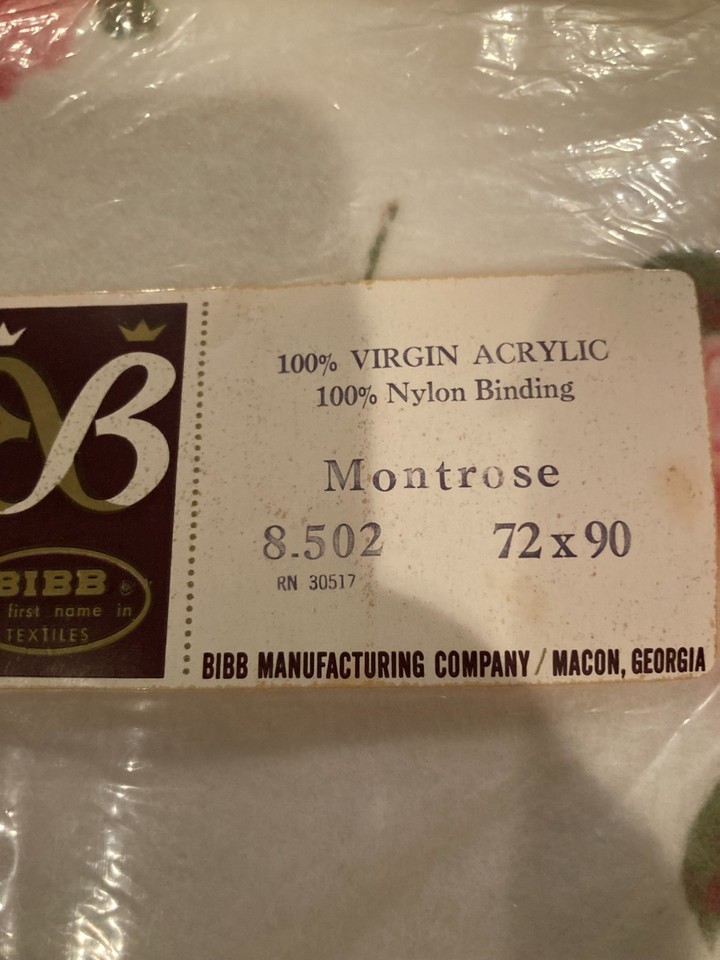 Vintage NOS SEALED BIBB Screen Print Blanket Acrylic Double/Twin 90" x ...