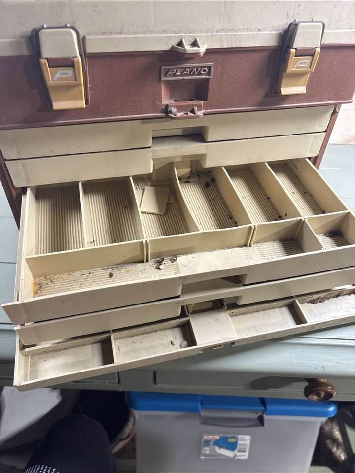Vintage Plano 757 Tackle Box Fishing Storage Brown/Tan Made In USA 4 ...
