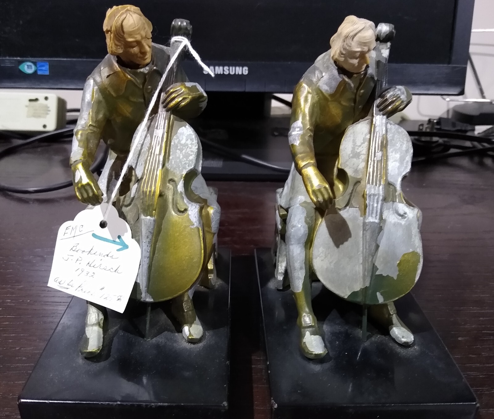 1932 Antique Pair of John Ruhl Seated Cellists Bookends by JB Hirsch ...