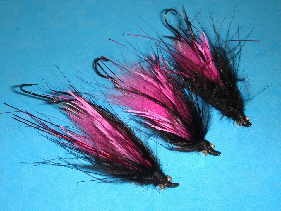 FLY FISHING FLIES - Blk/Pnk GUIDE INTRUDER Steelhd Streamers, "size #4 ...