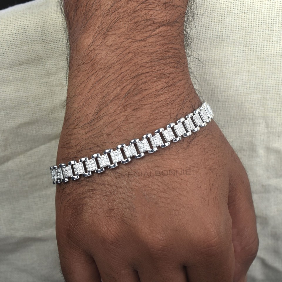 Certified 3Ct Diamonds Men's Link Bracelet in 925 Silver, Tariff Free ...