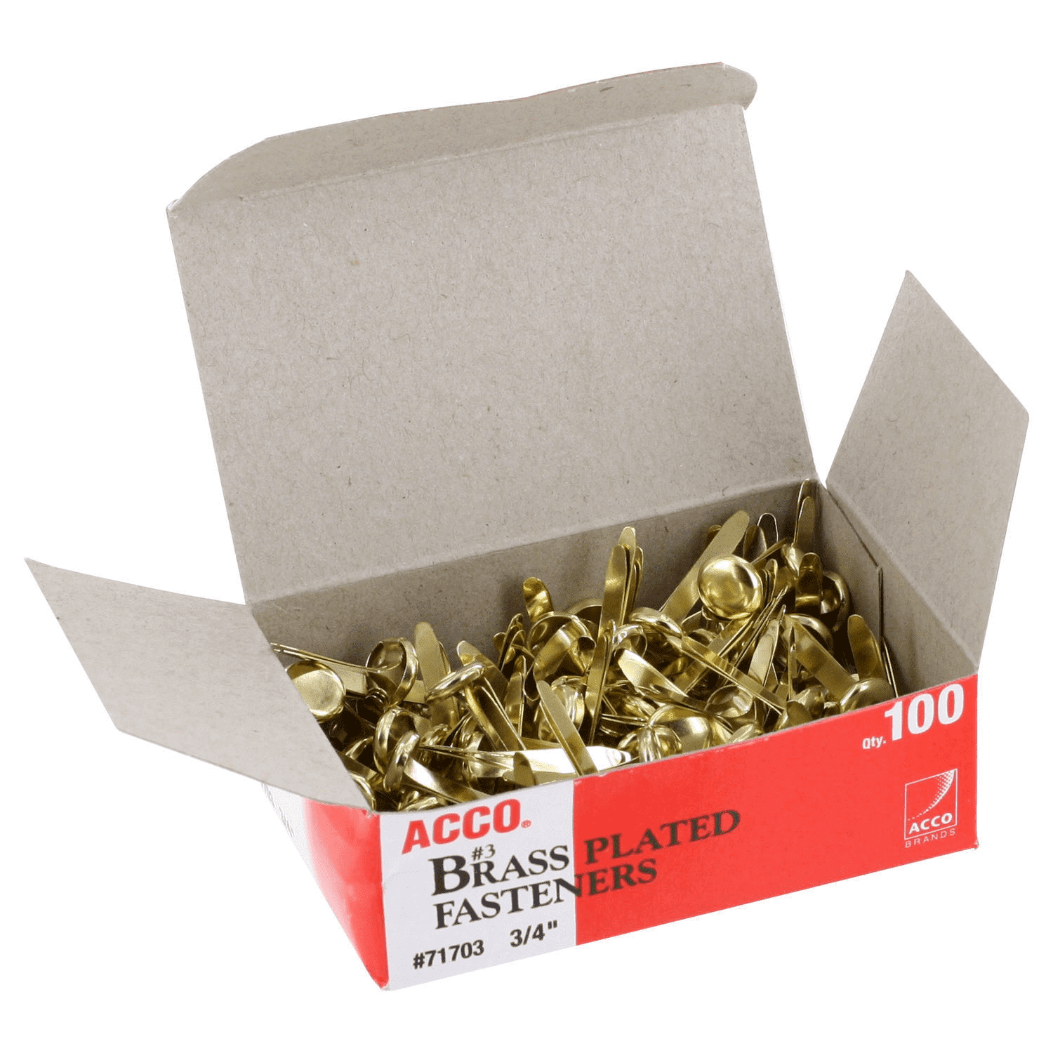 ACCO Brass Paper Fasteners, 3/4", Plated, 1 Box, 100 Fasteners/Box ...