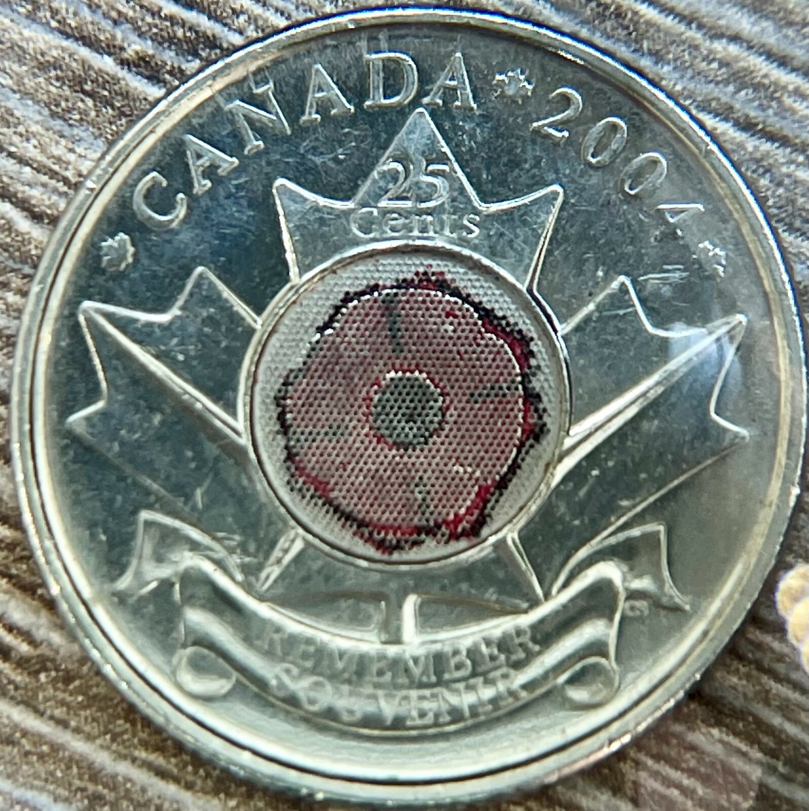 Canadian 25 Cent Remembrance Day 2004-2005 Poppy Quarter Die Colour ...