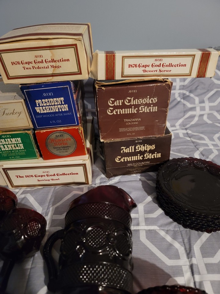 Avon 1876 Cape Cod Collection Set Ruby Red Glass Ware Inlcudes All In ...