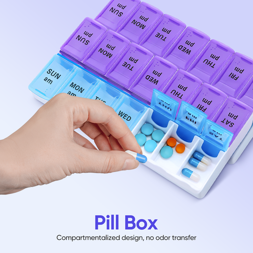 2x FDA Weekly Pill Box Organizer Grid 7 Day AM PM Medicine Case Braille ...