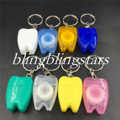 10 Pcs Dental Oral Floss KeyChain Teeth-Shaped Health Portable Key Ring ...