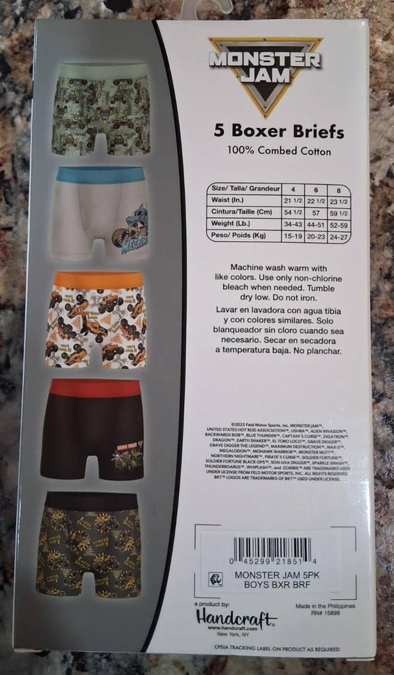 New Boys Monster Jam Trucks Sz 4 Boxer Briefs 5 pk Grave Digger ...