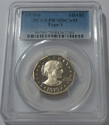 1979 S $1 TYPE 1 PCGS PR70 Dcam Proof Susan B. Anthony Dollar SBA Blue ...