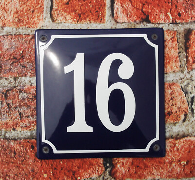 HOUSE NUMBER 16 FRENCH ENAMEL SIGN. WHITE No.16 ON A BLUE BACKGROUND ...