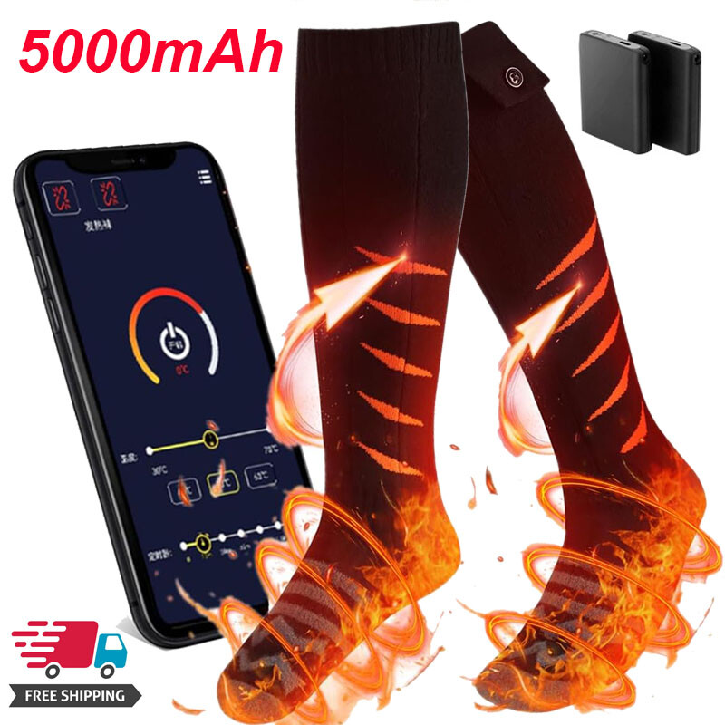 5000mAh Electric Heated Socks Rechargeable Battery Foot Winter Warm ...