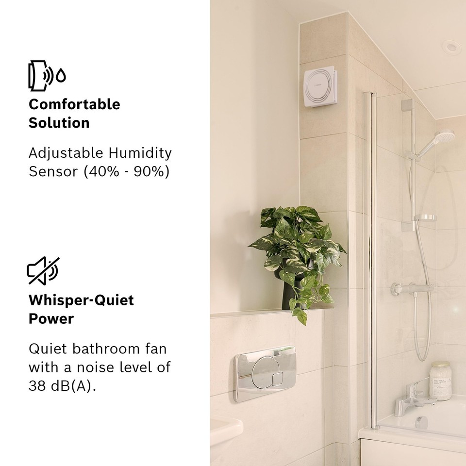 Bosch Silent Bathroom Fan 1900 DH W125 - Humidity Sensor, Quiet | eBay UK