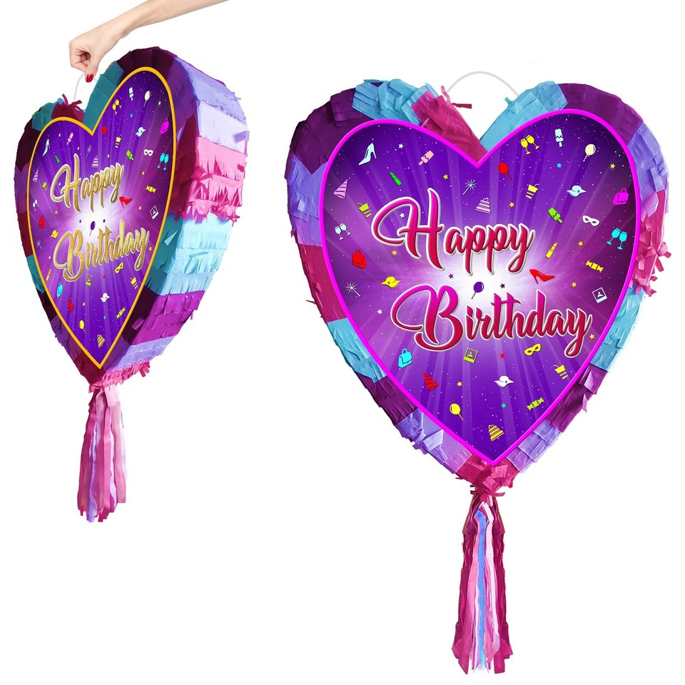 Girls Birthday Pinata with stick heart party game fun ladies theme pink ...