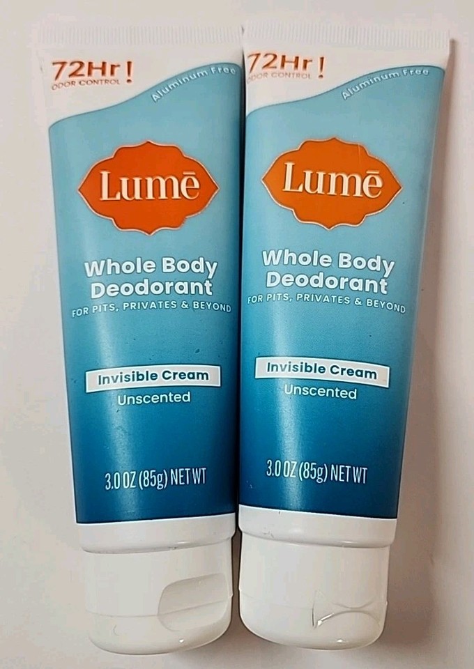 NEW 2X Lume Invisible Cream Whole Body Deodorant Unscented 72Hr Odor ...