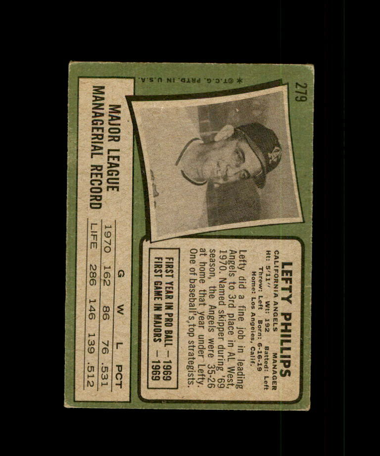 1971 TOPPS BASEBALL CARD CALIFORNIA ANGELS #279 LEFTY PHILLIPS | eBay