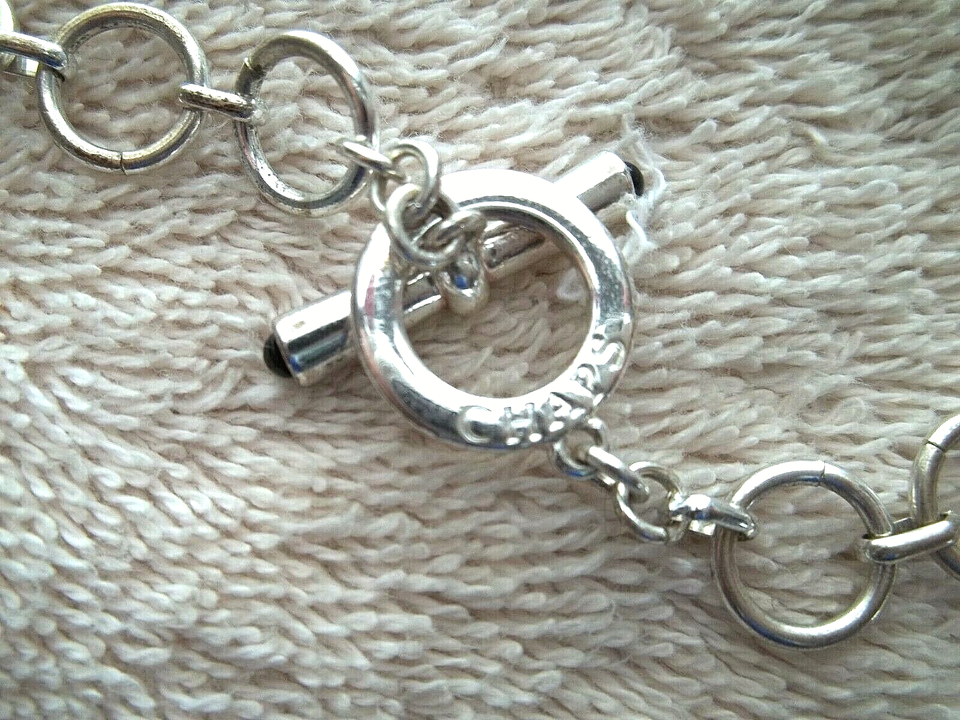 Signed CHAPS Chain Necklace, Silver Tone Metal, Black Lucite Round ...