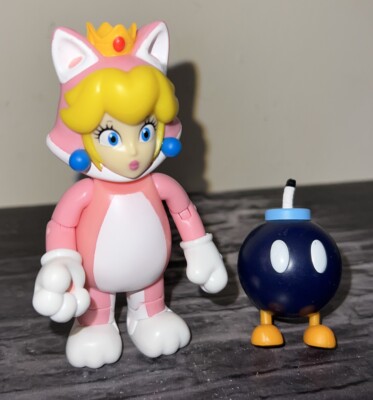 Jakks Super Mario 4" World of Nintendo Cat Princess Peach Figure w/Bomb ...