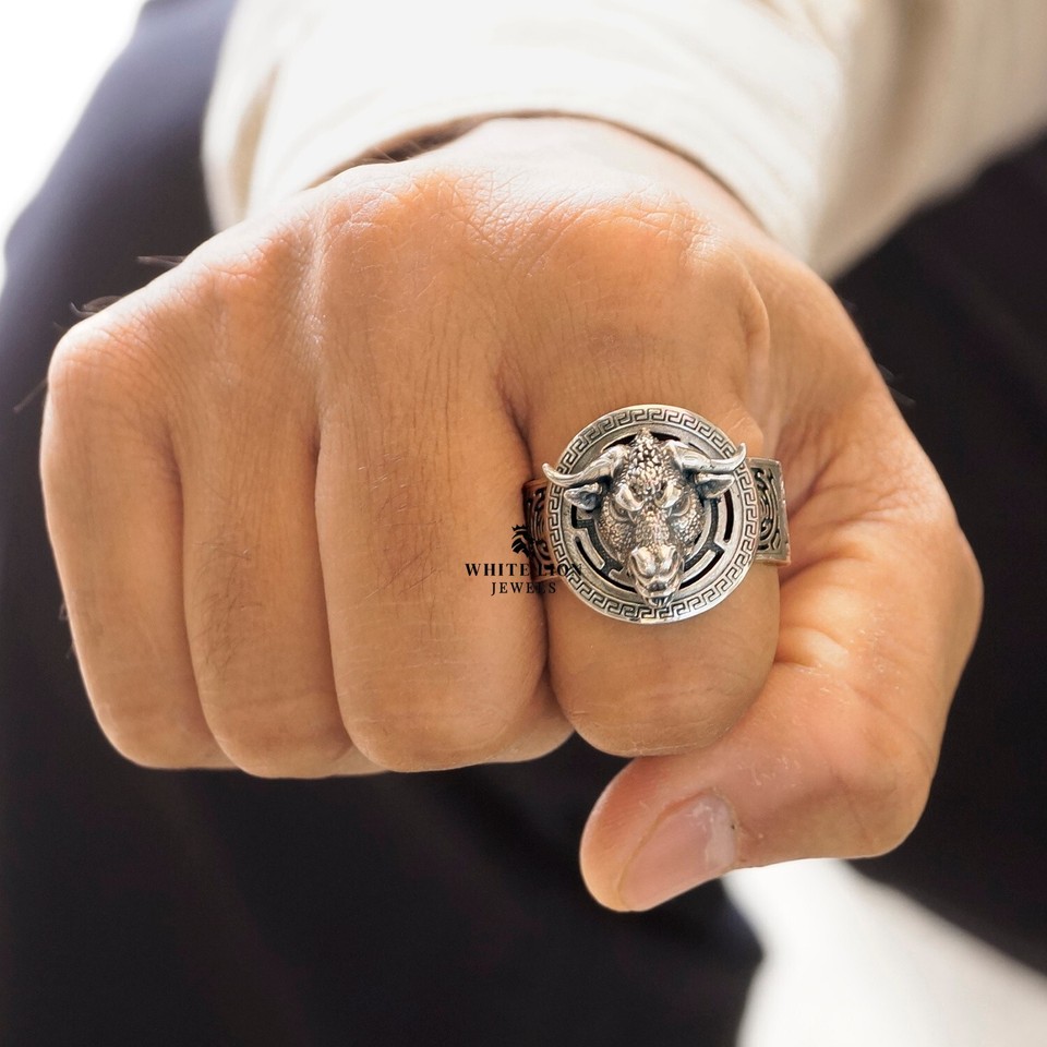 Aries Zodiac Minotaur Maze 925 Sterling Silver Biker Rider Men's Ring ...