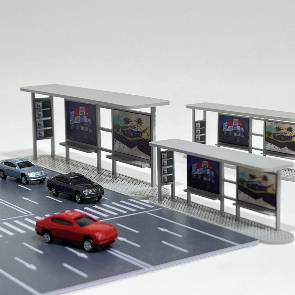 HO/N Diorama Outland Model City Bus Station Bus Shelter Scene Layout ...