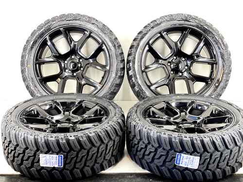 22" GLOSS BLACK SRT RIMS WHEELS 33" MT TIRES DODGE RAM 1500 LARAMIE ...
