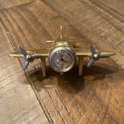 Vintage Timex Miniature Desk Clock Paperweight Brass Airplane Not ...