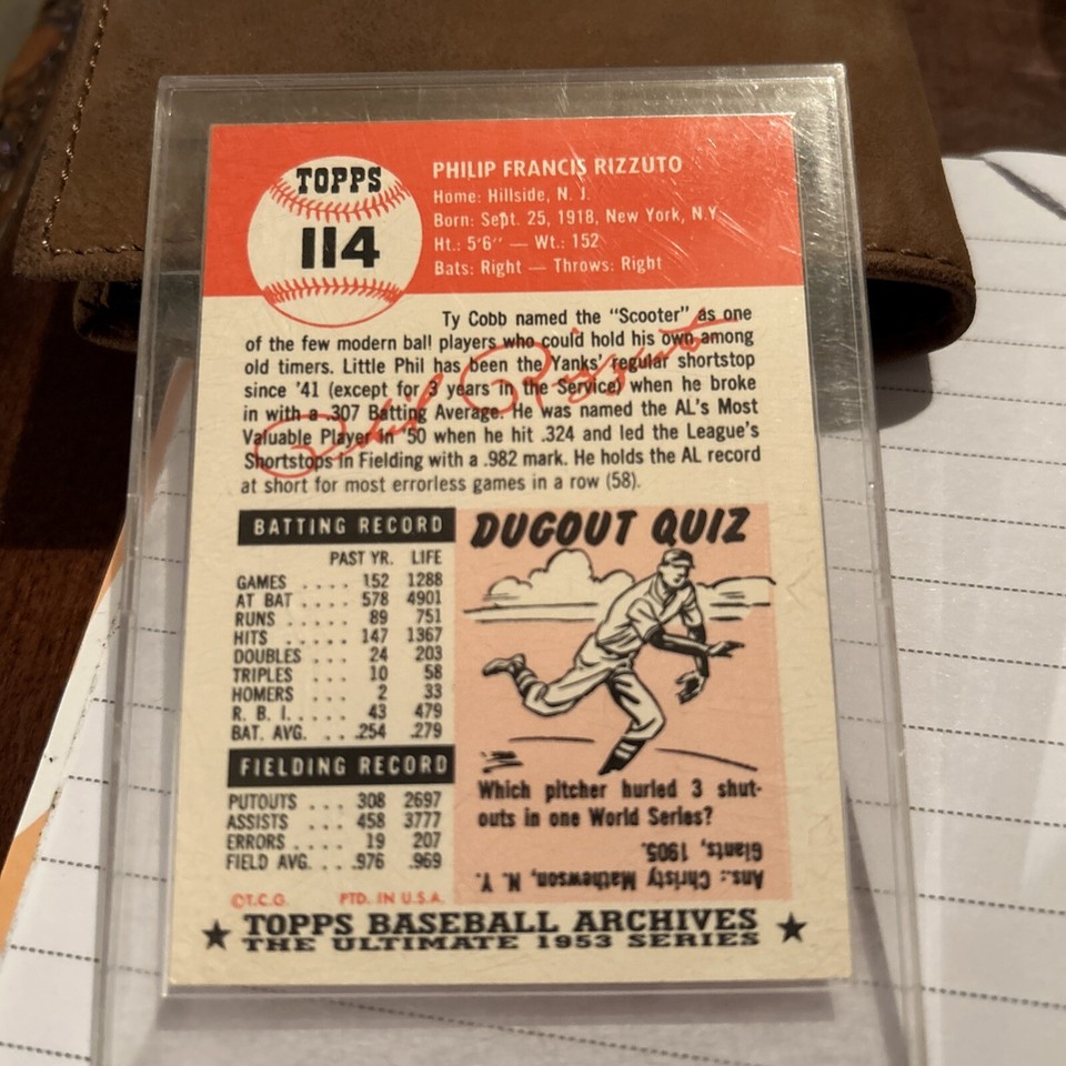 1953 Topps - Bio Information in Black #114 Phil Rizzuto | eBay