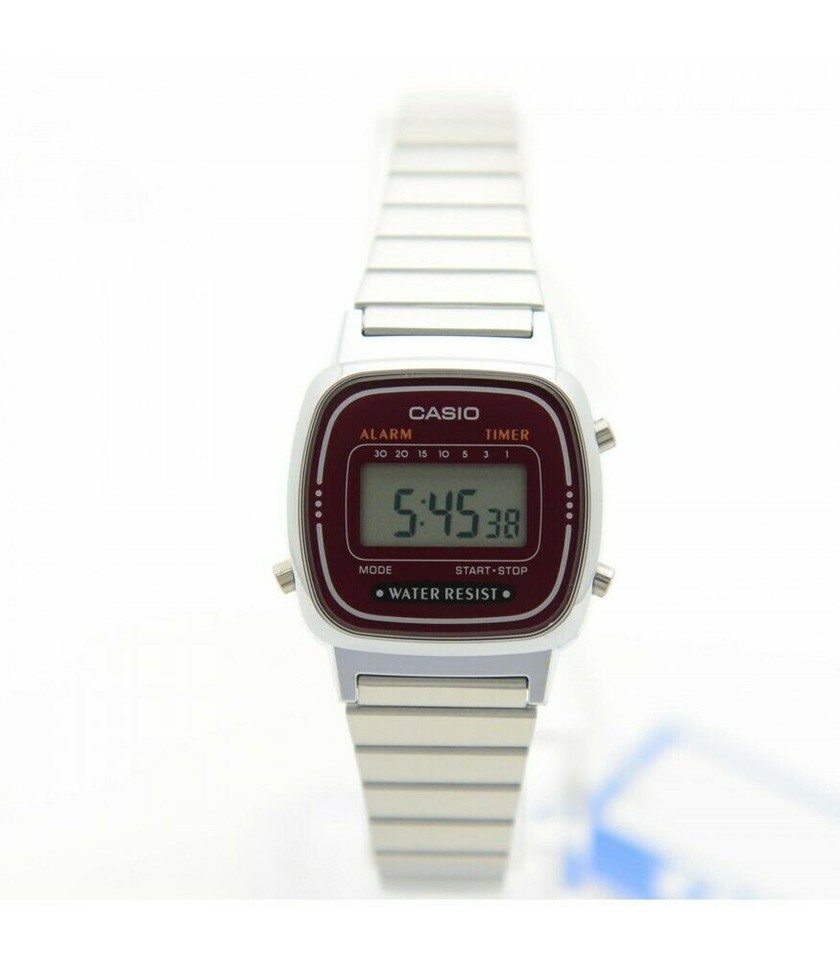 Casio LA670WA-4D Classic Vintage Stainless Steel Digital Maroon Dial ...