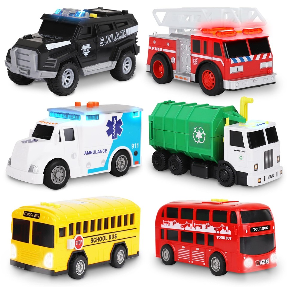 Toy Cars for Toddlers - 6Pcs Pull Back Cars Toys with Light and Sounds ...