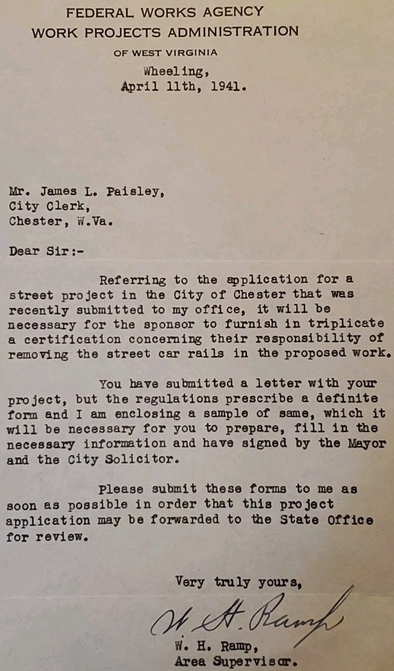 1941 Federal Works Agency WPA Letter Application for Street Project ...