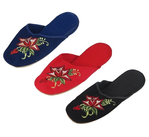 Handmade Embroidered Red Floral Chinese Women's Cotton Slippers New | eBay