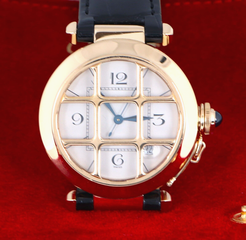 Pasha Cartier 18K Yellow Gold Grid Checker 38mm Automatic Watch 1986 ...