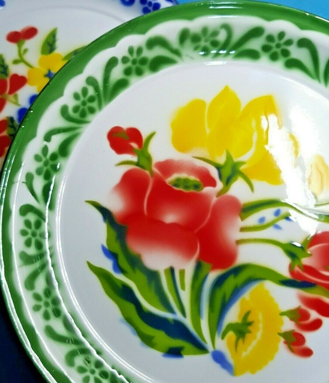 2X 12" Enamel Tray Thai Kitchen Ware Floral Pattern Imitating Ancient ...