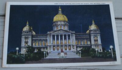 Iowa State Capitol Building by Night, Des Moines, Iowa –Lithograph ...