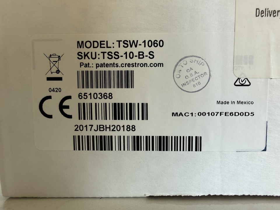 Crestron TSS-10-B-S, 10.1" Room Scheduling Touch Screen, Black (TSW ...