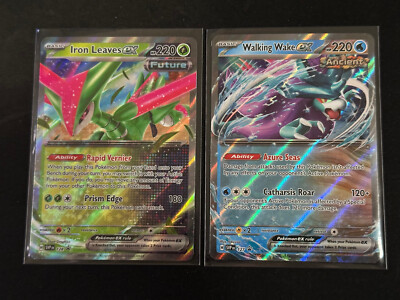 Pokemon TCG Paradox Rift Tin Iron Leaves ex 128 & Walking Wake ex 127 ...