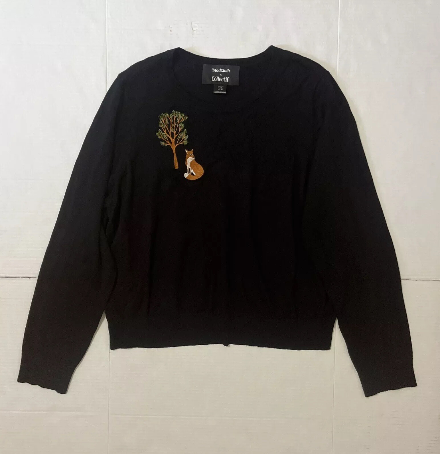 ModCloth X Collectif Black Top Light Sweater Fox & Tr… - Gem