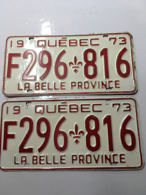 VINTAGE PAIR 1973 Quebec License Plate F296 816 | eBay