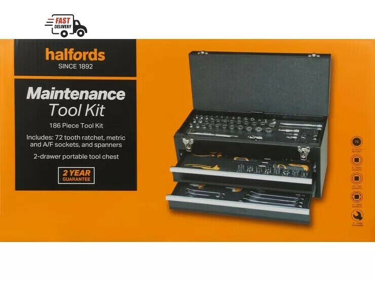 Halfords 186 Piece Maintenance Tool Kit in Tool Chest in Box | eBay