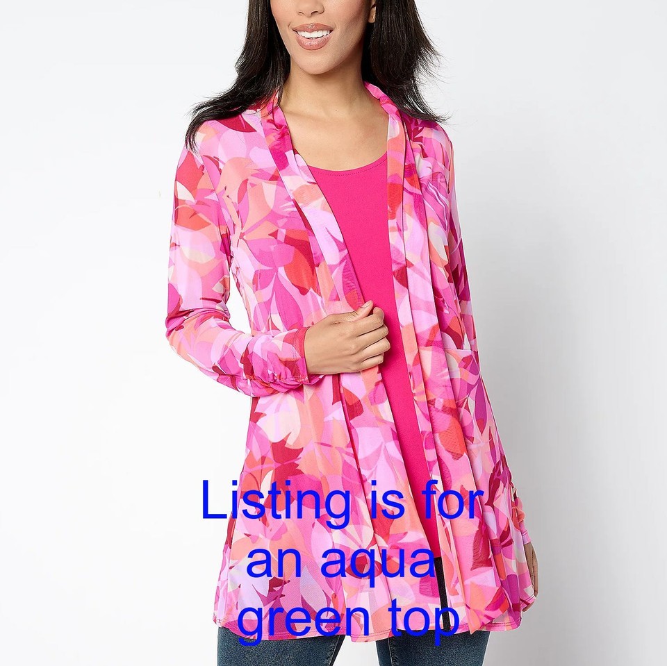 Susan Graver Size 4X Regular Aqua Green Mesh Cardigan & Liquid Knit ...