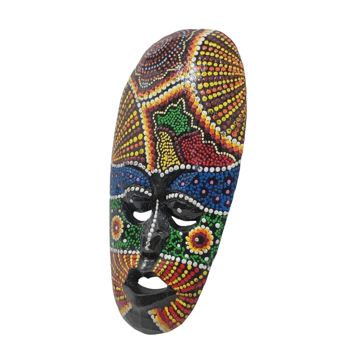 African Mask Dot Wooden Flower Hand Carved Painting Wall Hanging Folk ...