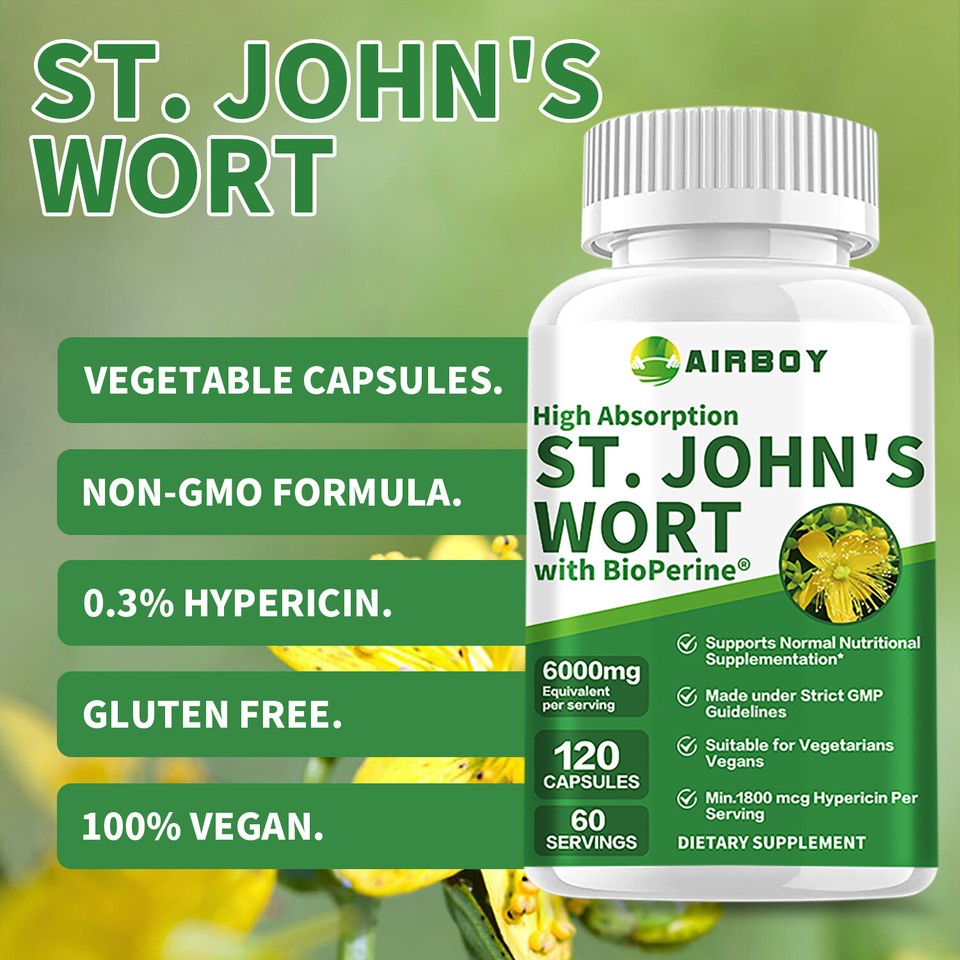 St. John's Wort 6000mg - Relieve Stress, Anxiety & Depression - 0.3% ...