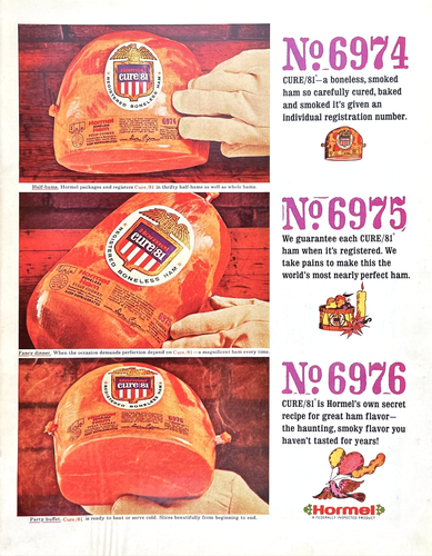 Hormel Cure/81 Boneless Smoked Ham Secret Recipe Perfection Vintage Mag ...