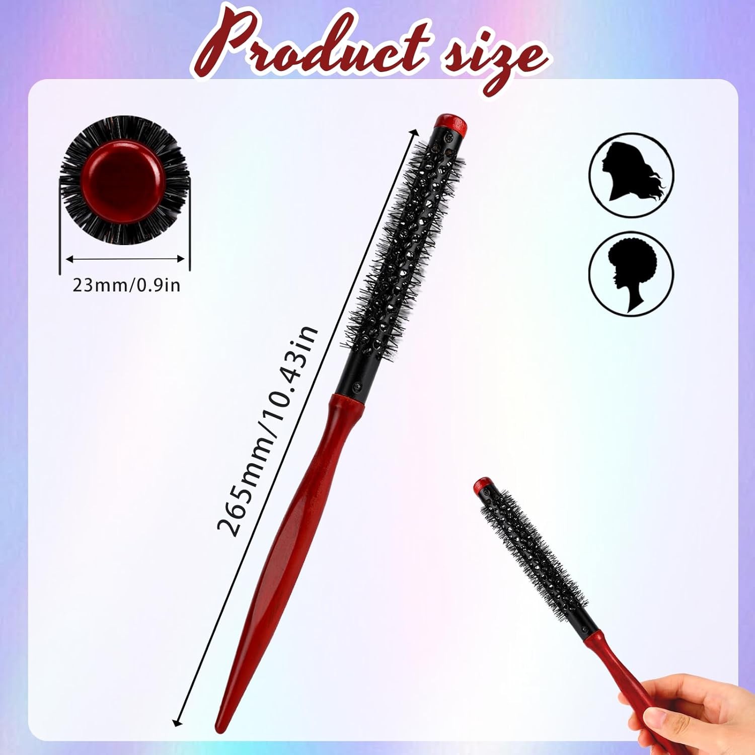 Small Round Hair Brush 1" Mini Quiff Roller Blowout Brush Wooden Handle ...