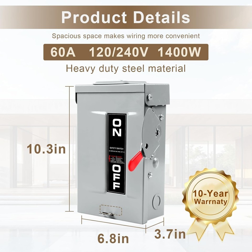 Upgrade】 3p 30 Amp Disconnect,Disconnect Switch,Add Ground Design,Non ...