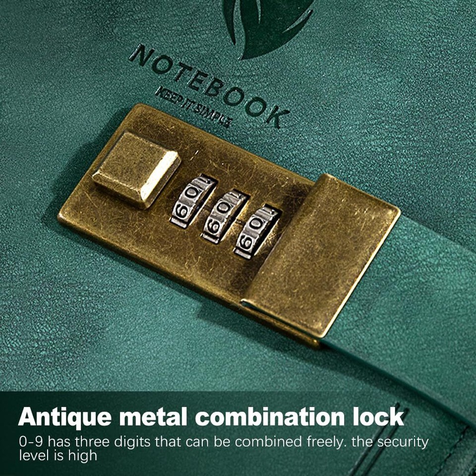 Leather Journal with Combination Lock 240 Pages Travel Notebook with ...