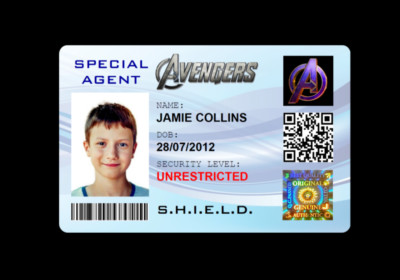 Personalised Marvel Avengers SHIELD Novelty ID Card Kids Child's Role ...