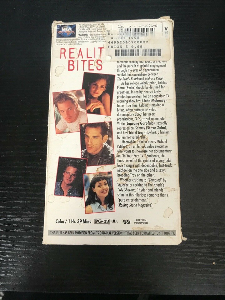 Reality Bites 1994 VHS Winona Ryder Ethan Hawke Ben Stiller 96898192934 ...