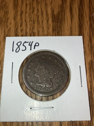 1854 P Large Cent One Penny Vintage Cooper Money Antique Currency 1c ...