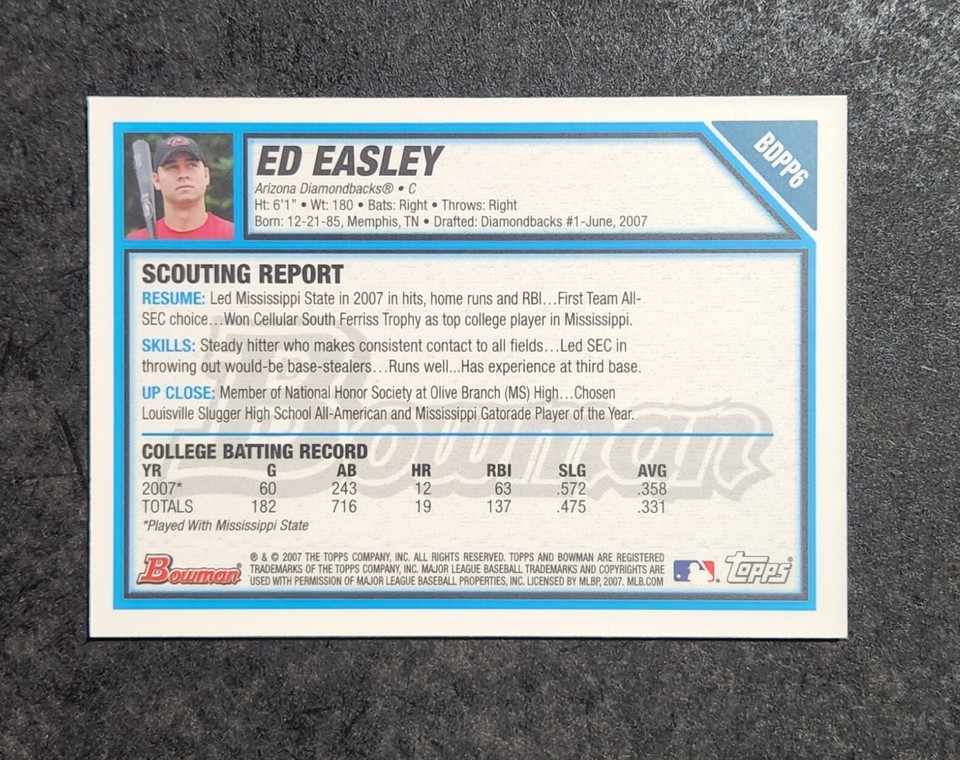 2007 Bowman Draft Picks & Prospects Baseball Gold #BDPP6 Ed Easley | eBay