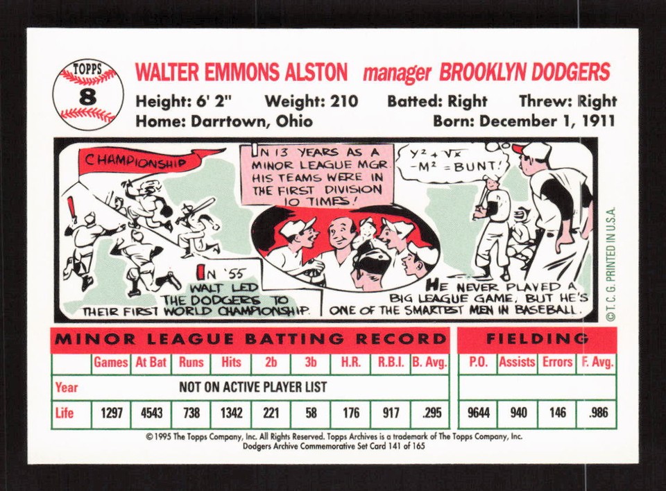1995 Topps Archives Brooklyn Dodgers #141 Walter Alston Rookie Brooklyn ...